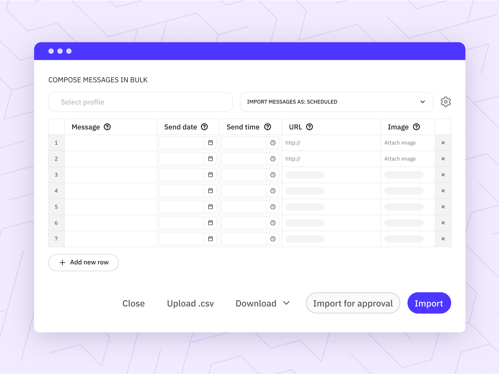 Schedule and post hundreds of content ideas with our bulk importer